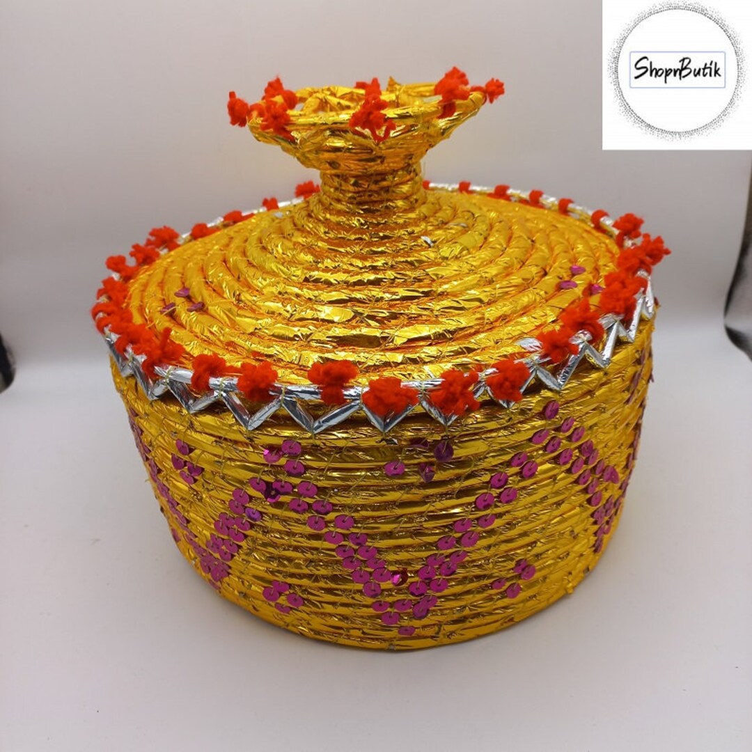 Unique Pakistani Golden Color Hotpot, Traditional Storage Basket, Roti ...