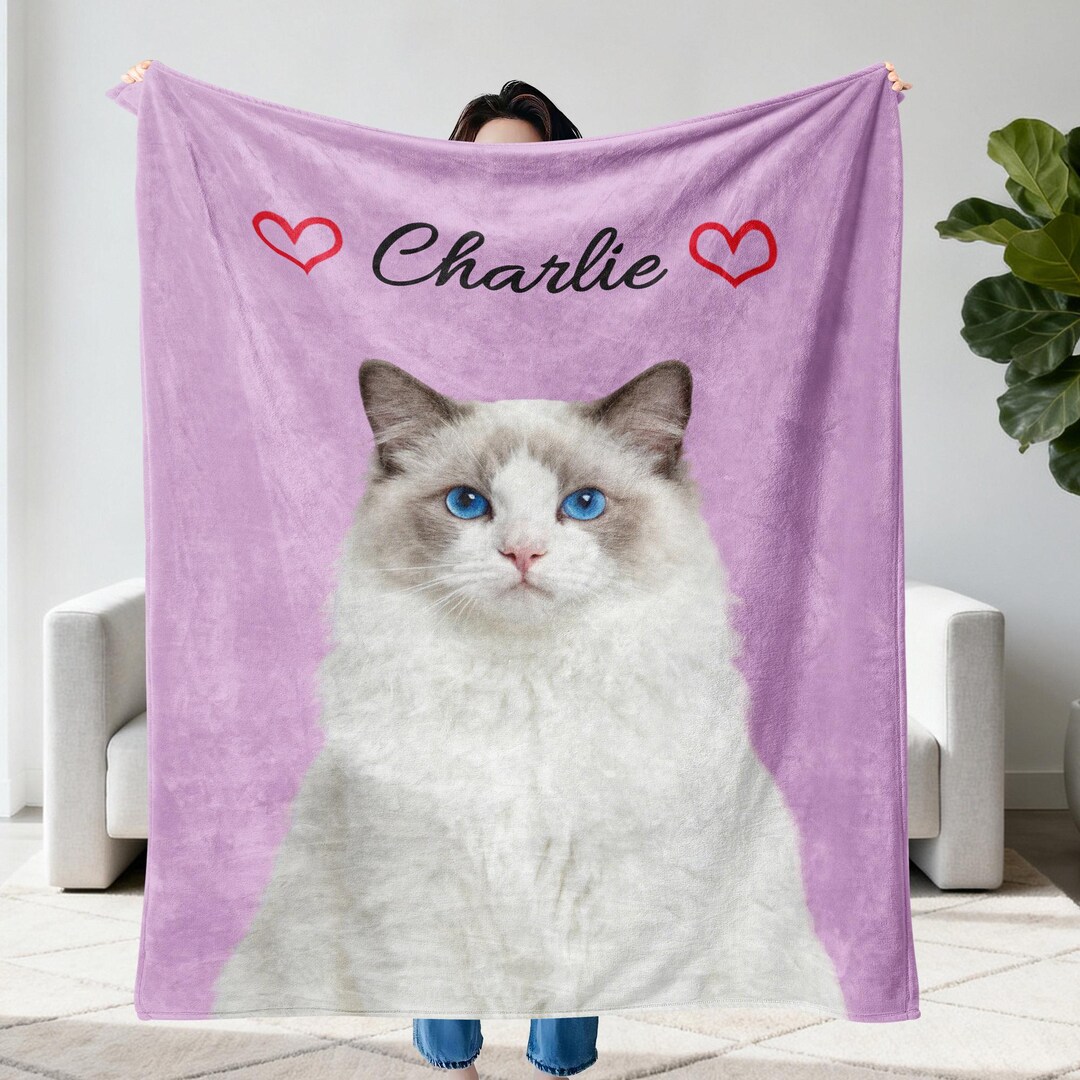 Personalized Cat Blanket Using Cat Photo & Name: Custom Pet Portrait ...