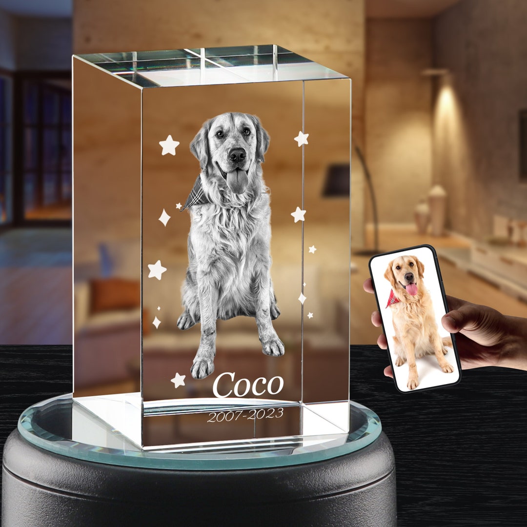 3D Crystal Photo Pet With Star, Personalized Pet Memorial Gift, Loss of Dog Cat Sympathy Gift ...