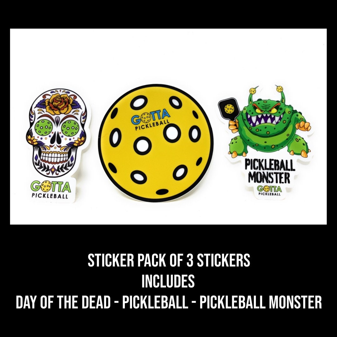 Sticker 3pack Pickleball: 1 Day of Dead Pickleball Eyes, 1 Pickleball ...