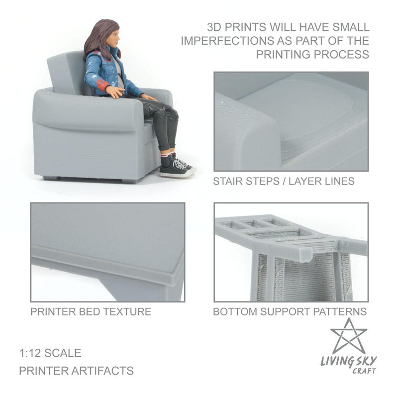 1:12 Scale Armchair 3D Printed Gray Model | UIL Unit Set OAP | Legends ...