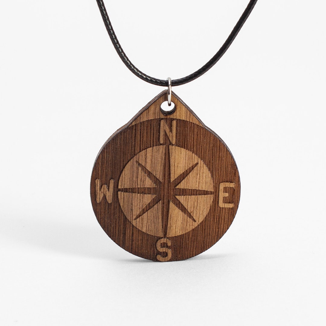 Compass - Laser Engraved Walnut Pendant - Etsy