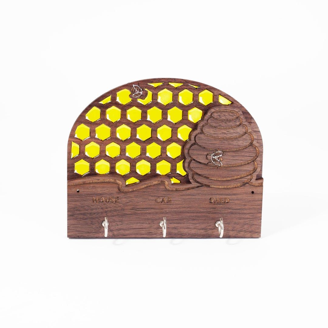 Beehive and Honeycomb - Custom Laser Engraved Key Hanger With Resin - Etsy