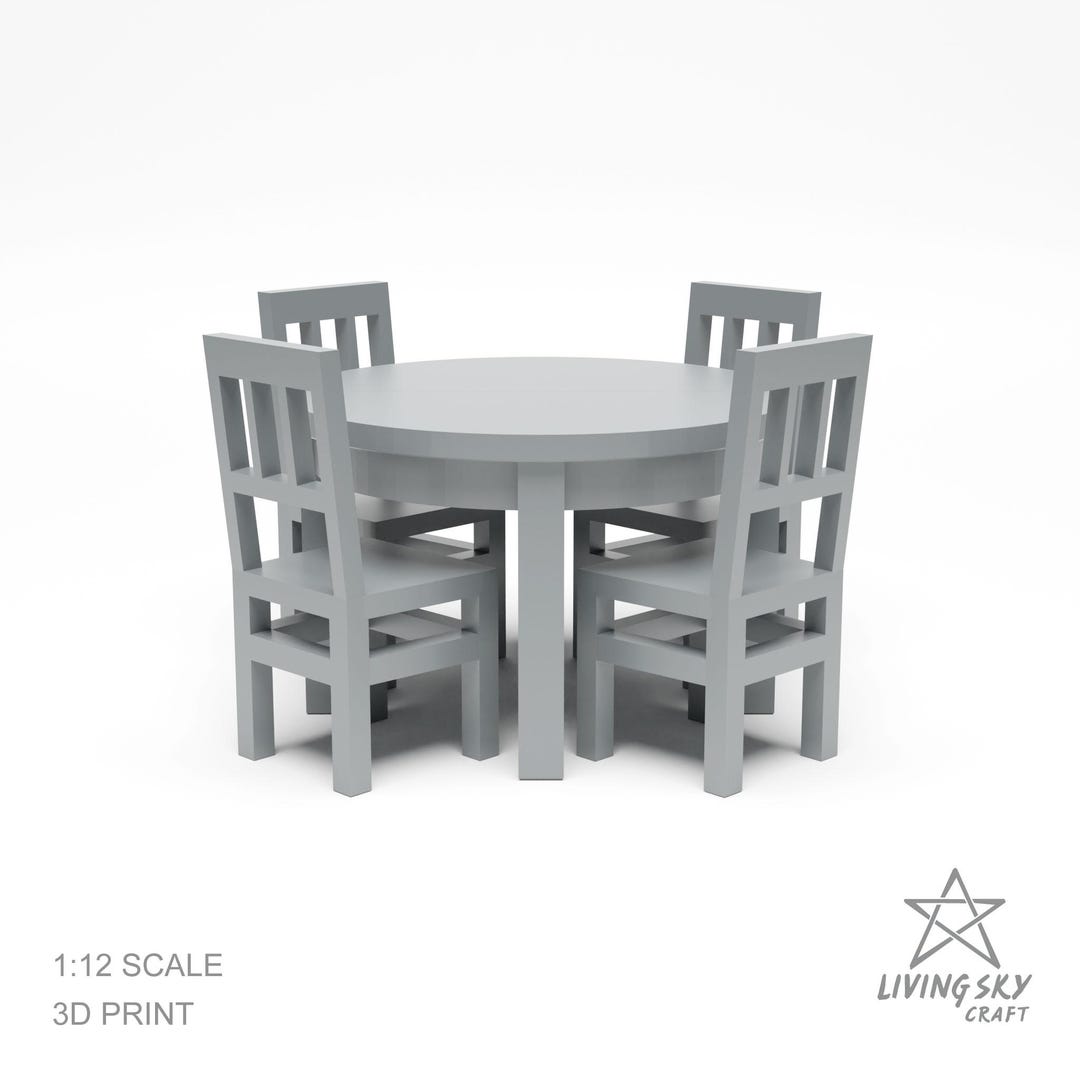 1:12 Scale Dining Table With 4 Chairs 3D Printed Gray Model | UIL Unit ...