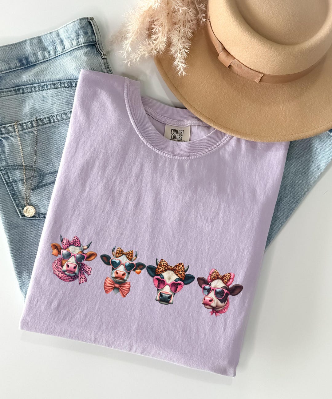 Cow Comfort Colors® Shirt, Cute Cow Shirt, Cows With Bows Shirt, Retro ...