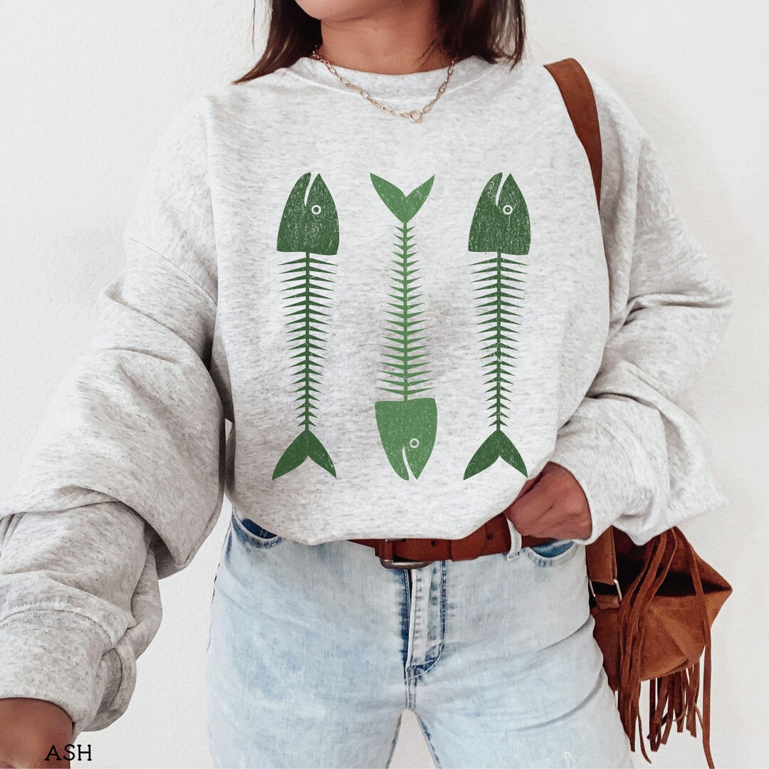 Fisherman Aesthetic Sweatshirt, Skeleton Fish Sweater, Coastal ...
