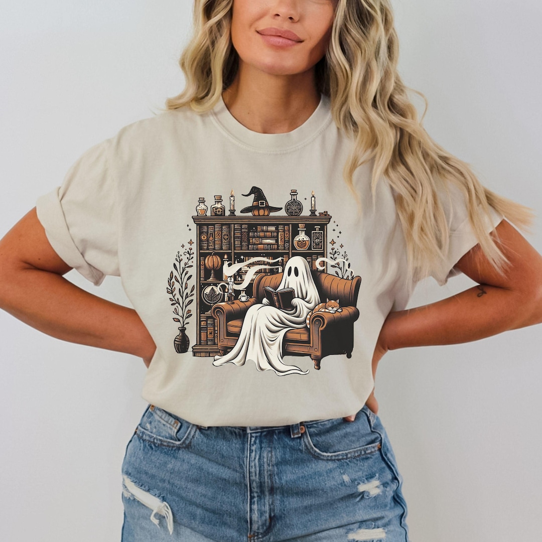 Reading Ghost Shirt, Bookish Halloween Comfort Colors® Shirt, Librarian ...