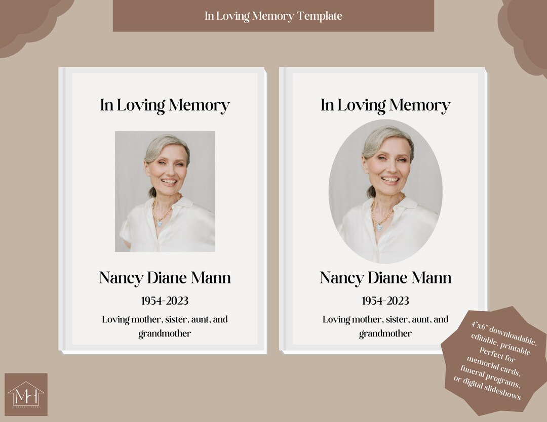 In Loving Memory 4"x6" Vertical Memorial Card Template - Digital ...