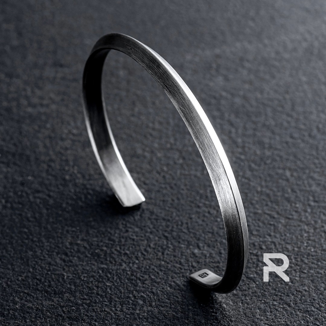 Men's Sterling Silver Wrist Cuff – Handcrafted Wide Silver Bracelet for ...