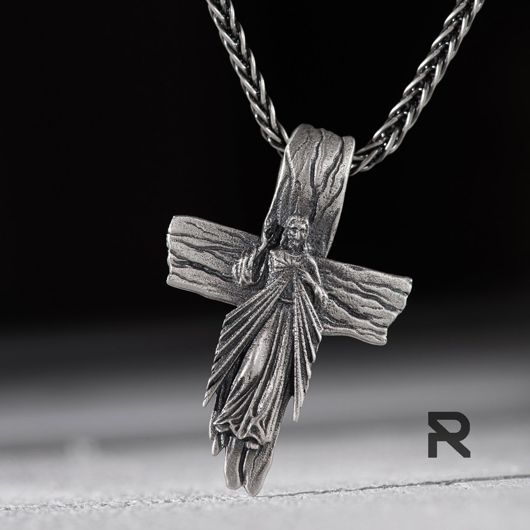 925 Sterling Silver Cross Jesus Christ Men's Cross - Etsy