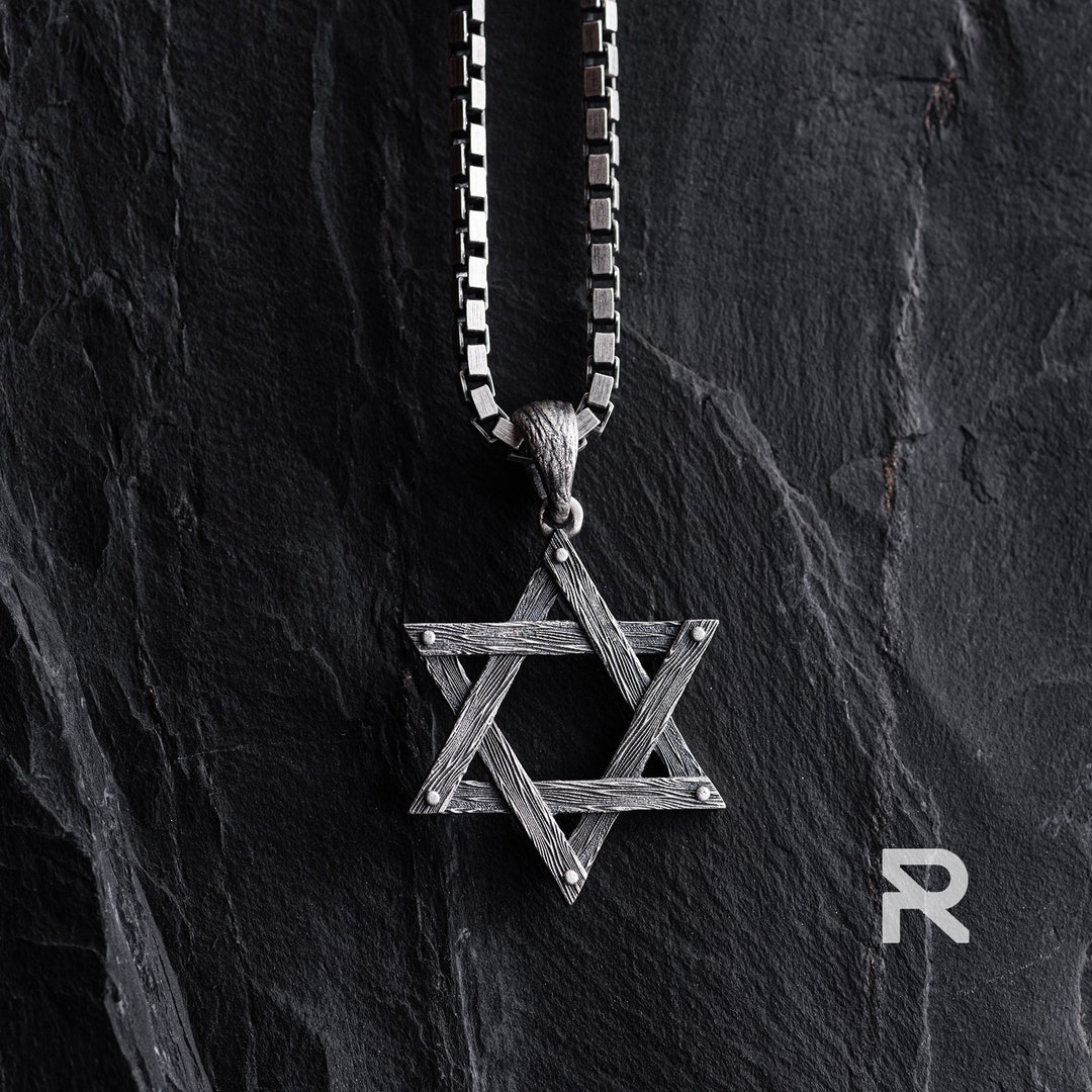 Sterling Silver Magen David Pendant: Wood Style Star of David Necklace ...