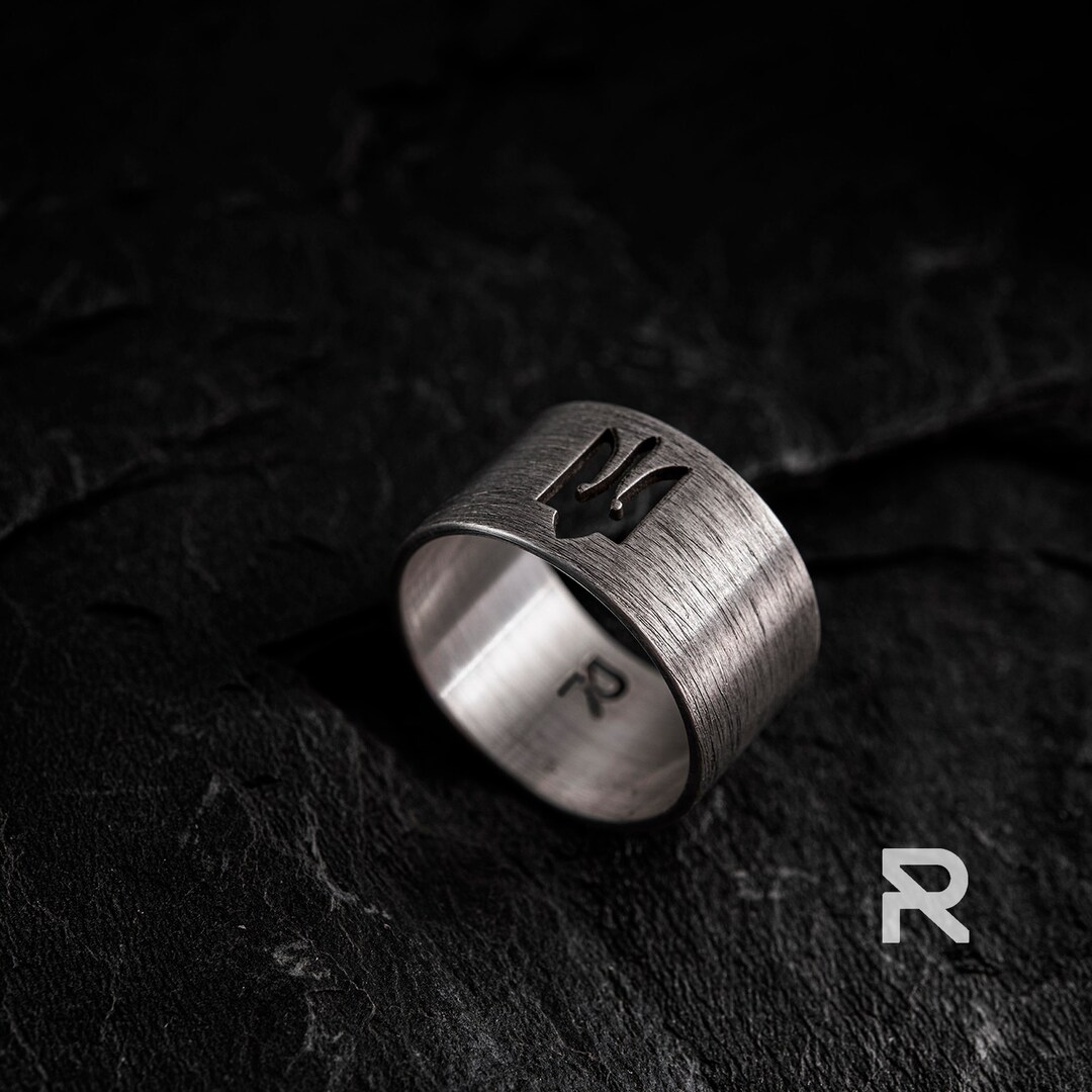 Trident of Ukraine Men’s Chunky Jewelry, Mens Heavy Silver Ring ...