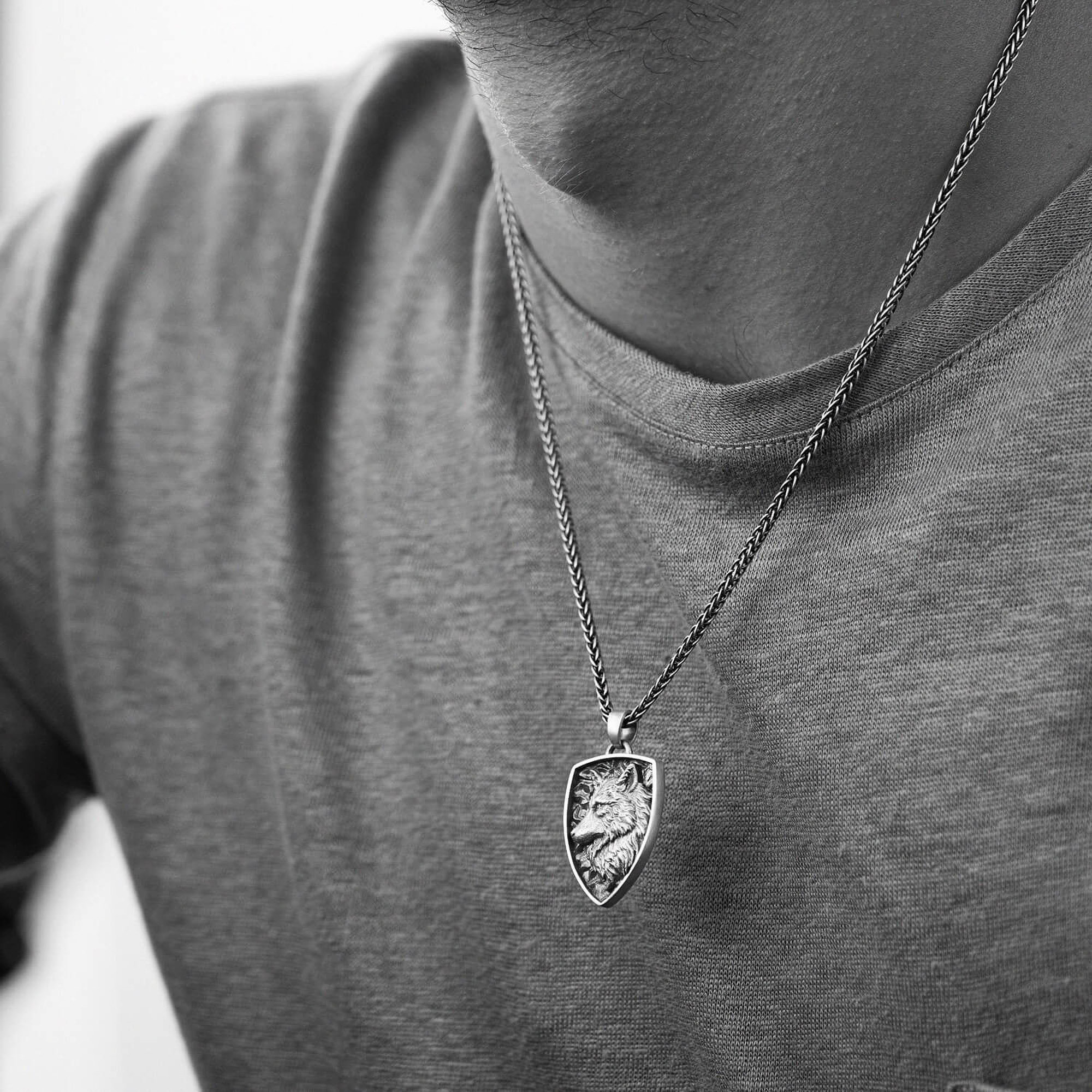 SILVER WOLF PENDANT, Animal Pendant, 925 Sterling Silver Wolf Head Mens ...
