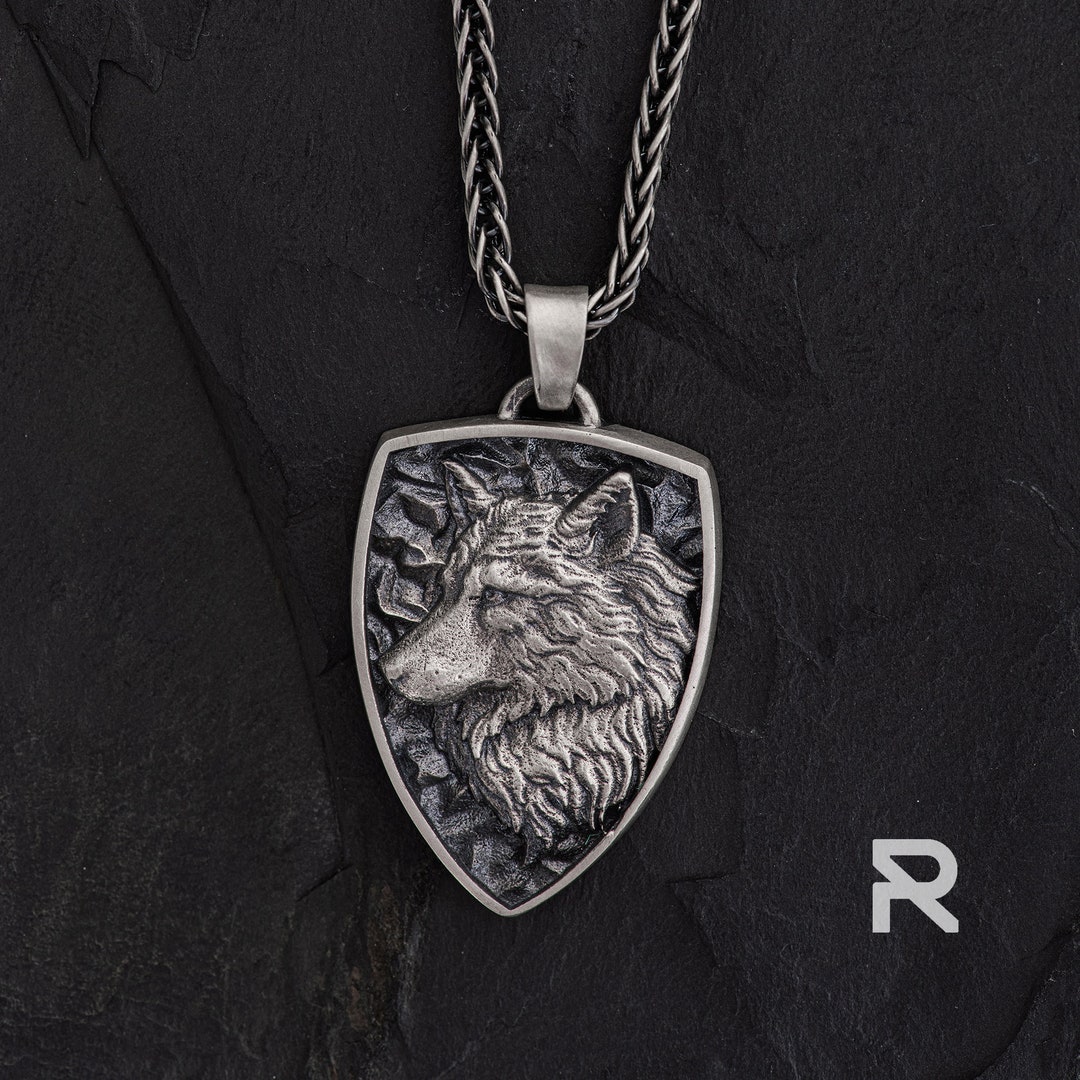 SILVER WOLF PENDANT, Animal Pendant, 925 Sterling Silver Wolf Head Mens ...