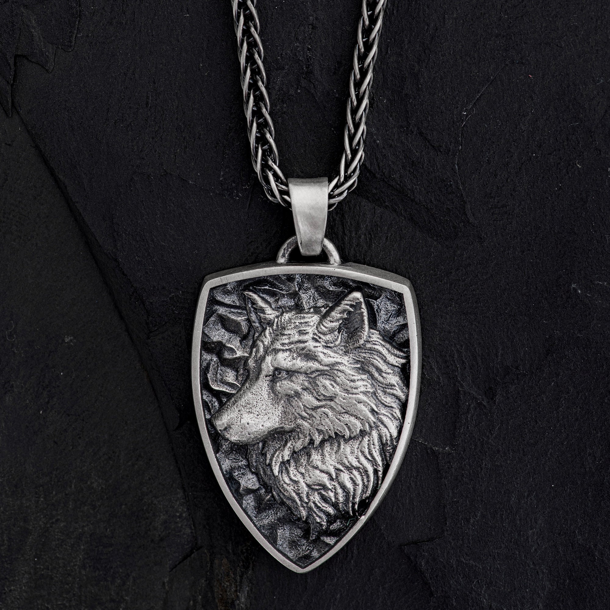 SILVER WOLF PENDANT, Animal Pendant, 925 Sterling Silver Wolf Head Mens ...