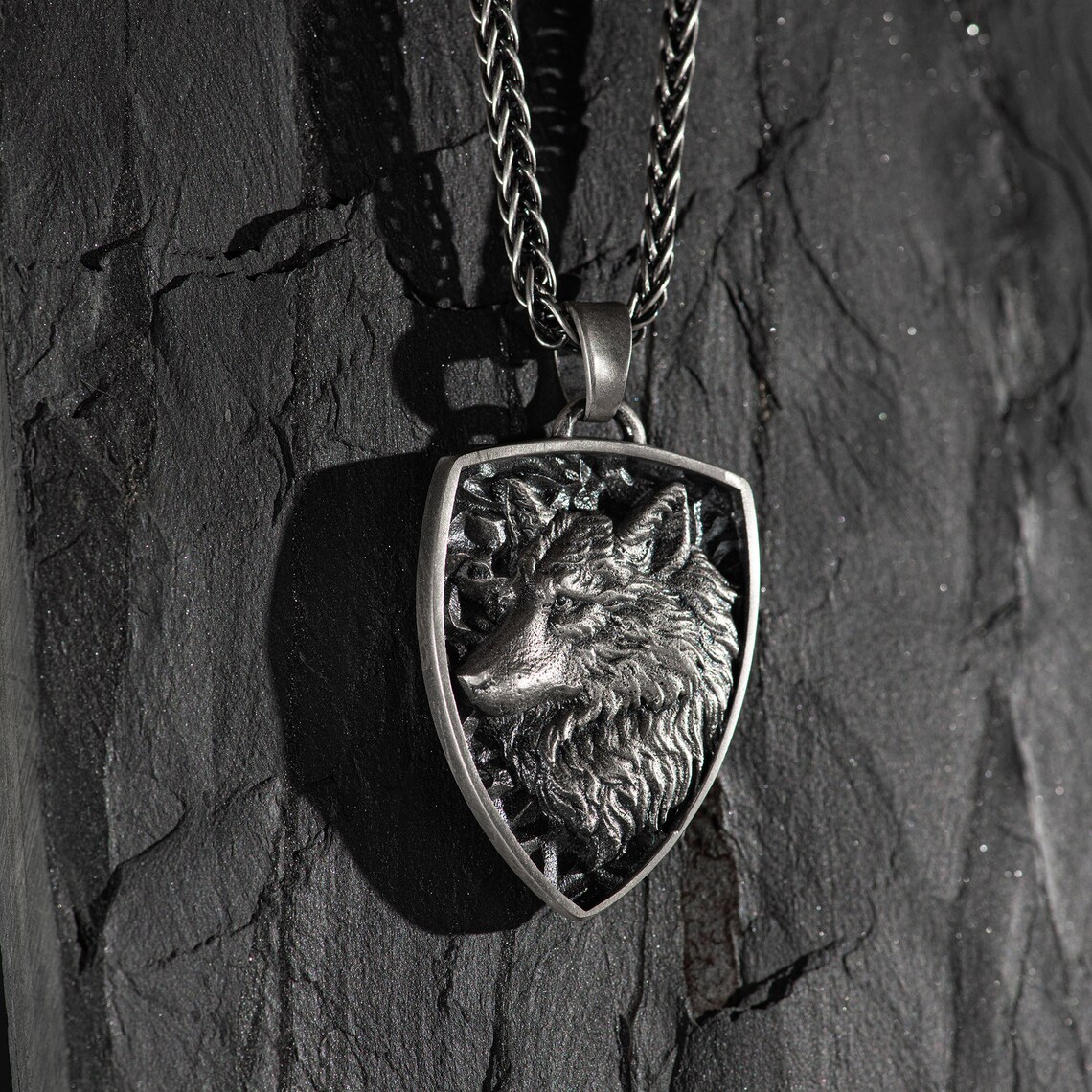 SILVER WOLF PENDANT, Animal Pendant, 925 Sterling Silver Wolf Head Mens ...