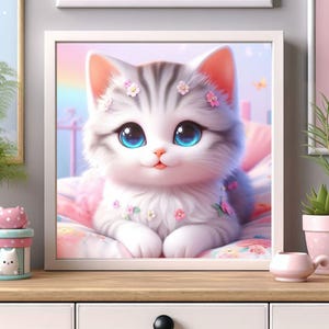 Cute Kawaii Kitten Art Print | Pastel Cat Decor for Kids & Cat Lovers ...