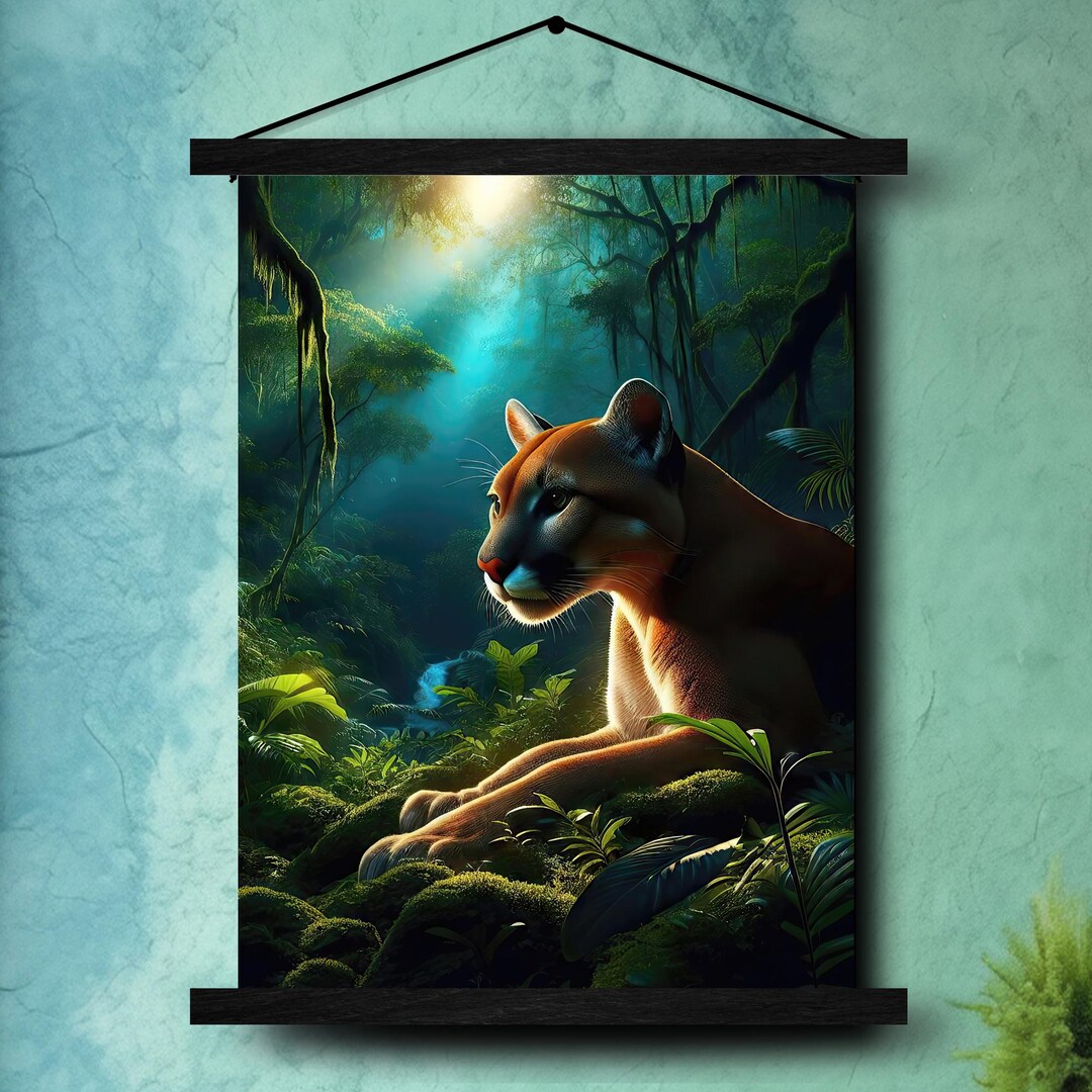 Costa Rican Puma Hanging Scroll Art Print on 100% Cotton Canvas. the ...