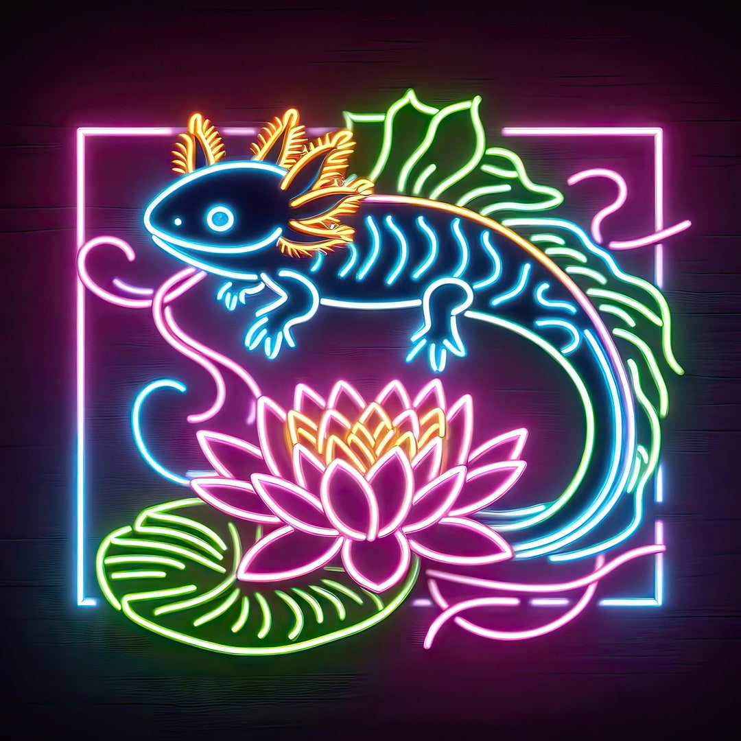 Cute Axolotl Neon Art Print Poster 12"x12" Hi-resolution on Red River ...
