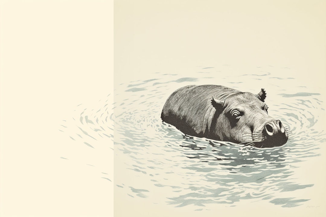 Swimming Hippo Postcard Digital Download - Etsy