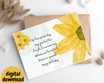 Editable Sunflower Birthday Card, Happy Birthday Sunflower Card, Yellow ...