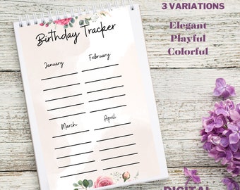 Printable Birthday Calendar, Birthday Tracker, Birthday Reminder. - Etsy