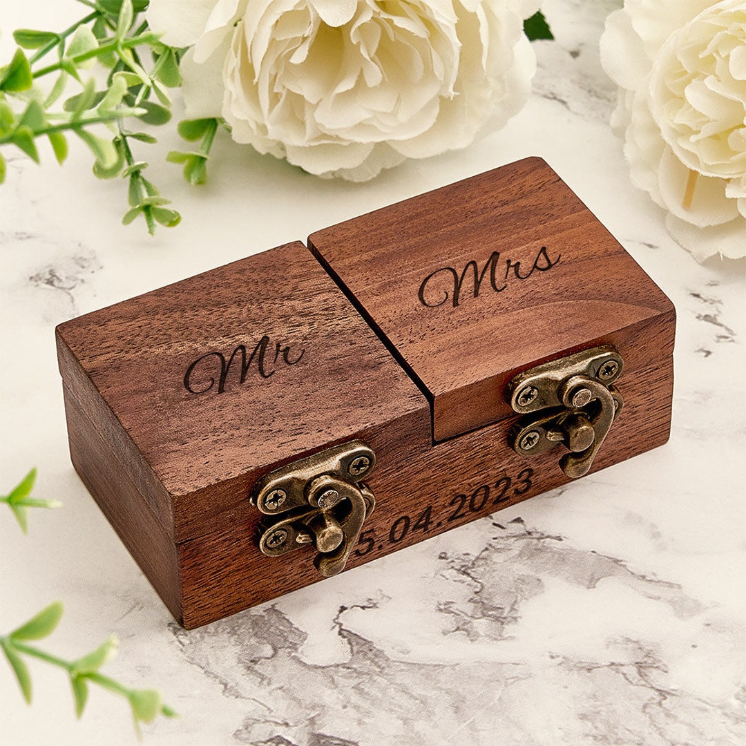 Custom Double Ring Boxes Personalized Wood Ring Bearer Box - Etsy