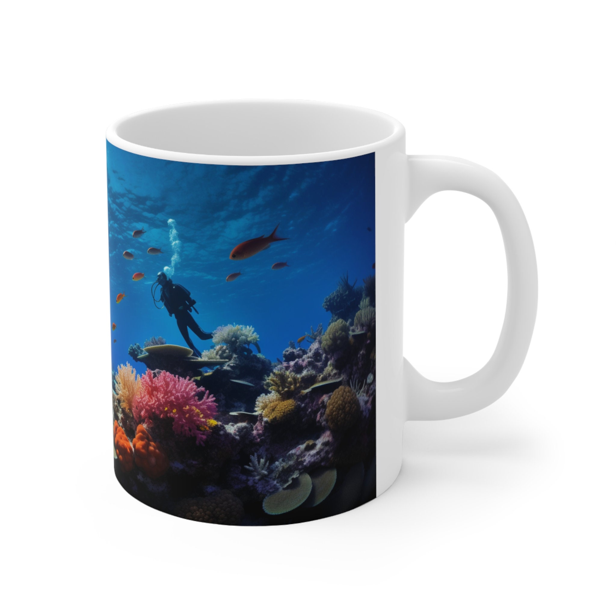 Scuba Diver Coffee Mug Ocean Seascape Deep Sea Diving Underwater Scene ...