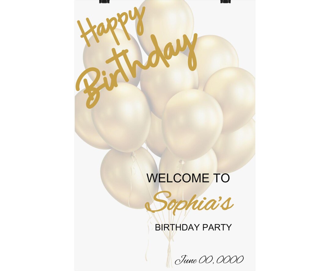 Personalized Birthday Posters, Gold Balloon Decor, Happy Birthday ...