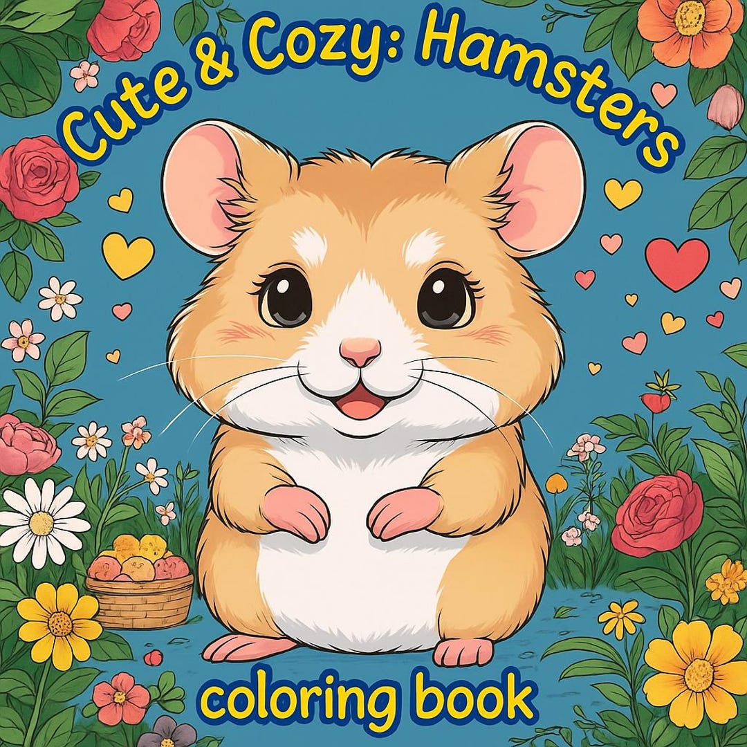 Cute & Cozy Hamsters - Printable Coloring Book Pages - Instant Digital ...