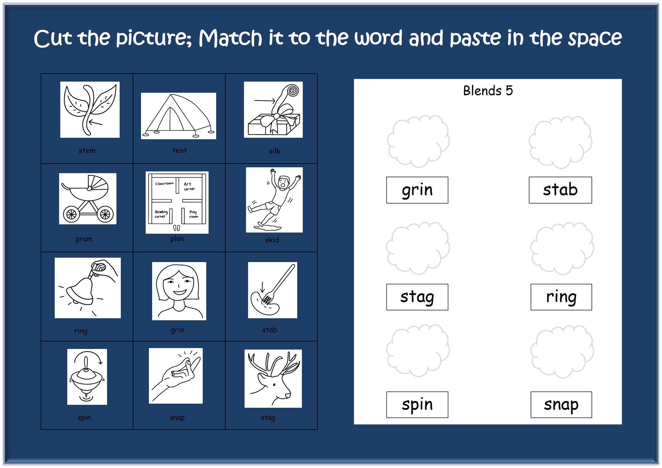 Phonics Blends Cut & Paste Activity for Ages 4 Reading - Etsy