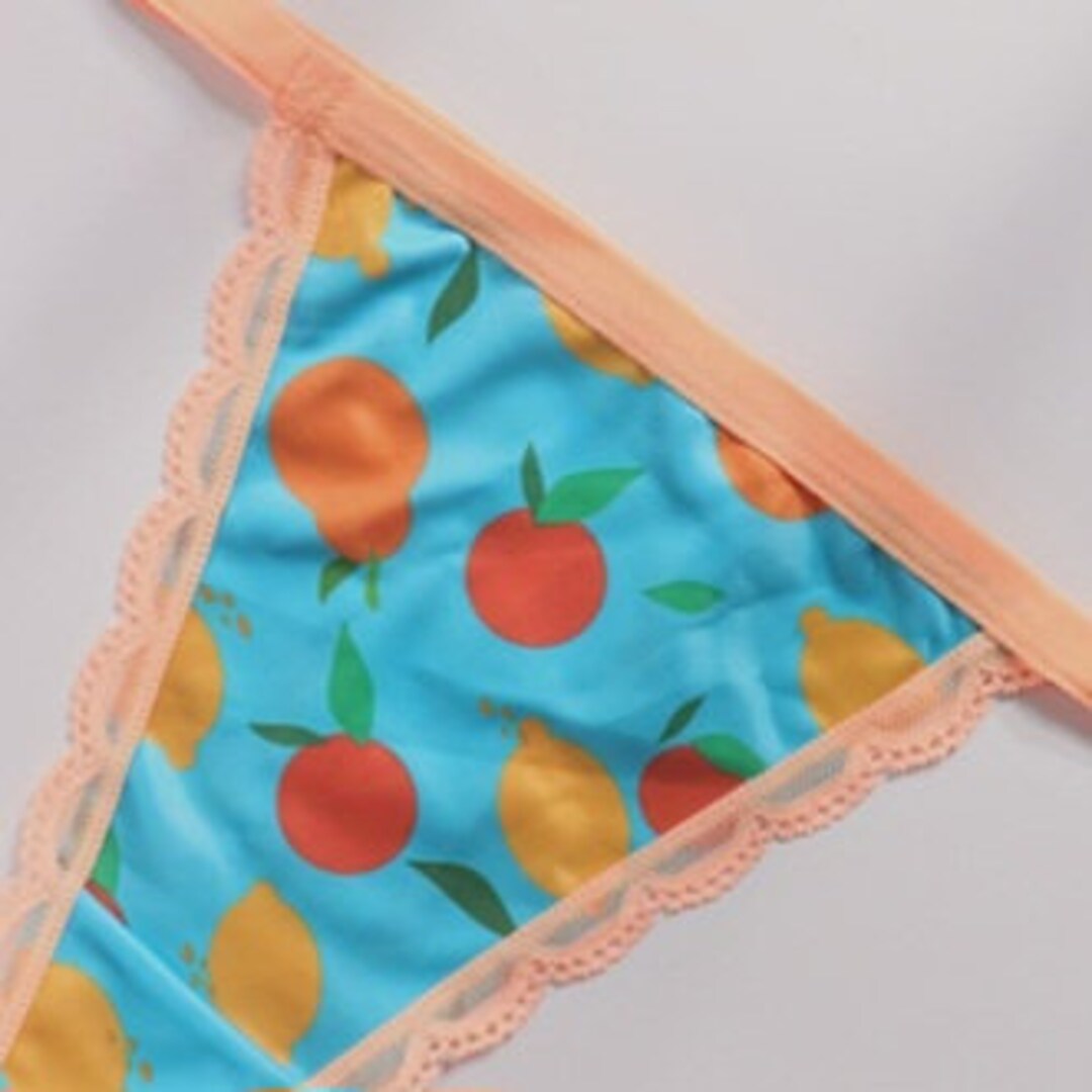 Fruit Print Contrast Lace Thongs, Soft Comfy Low Waist Stretchy ...