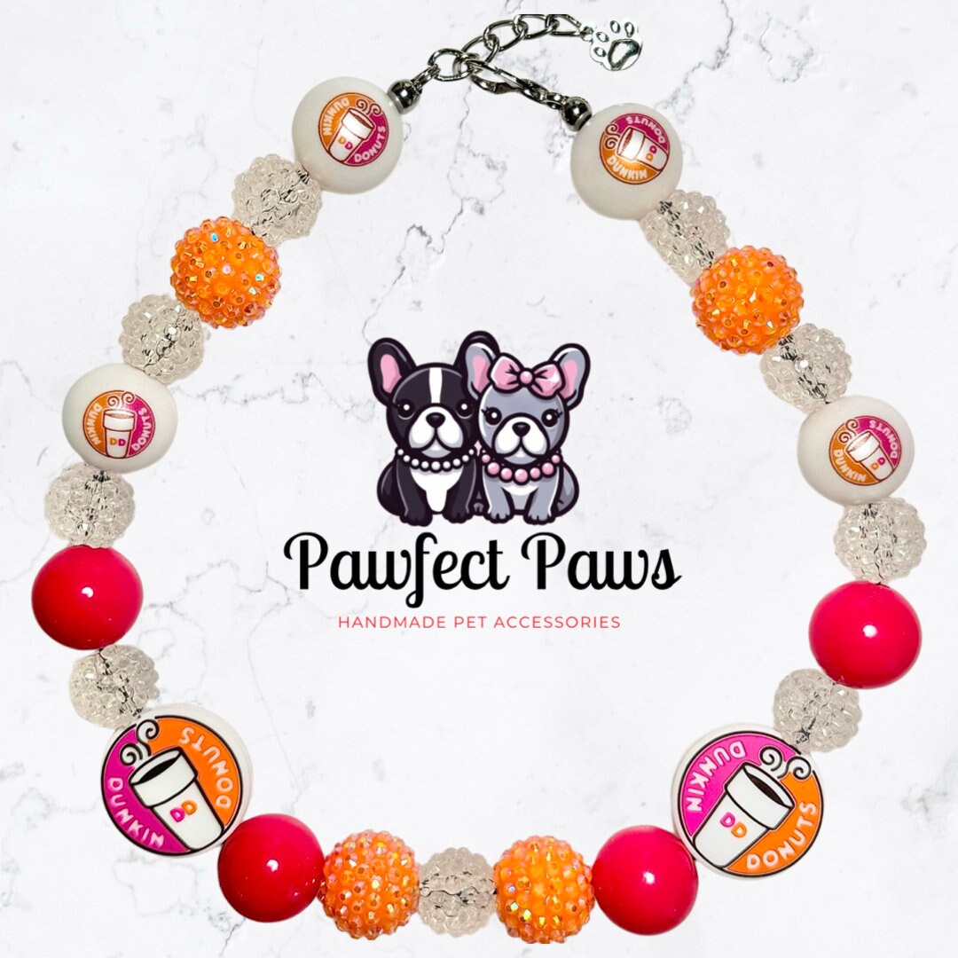 Dunkin Date Hot Pink & Orange Sparkle Donut/coffee Custom Beaded Dog ...