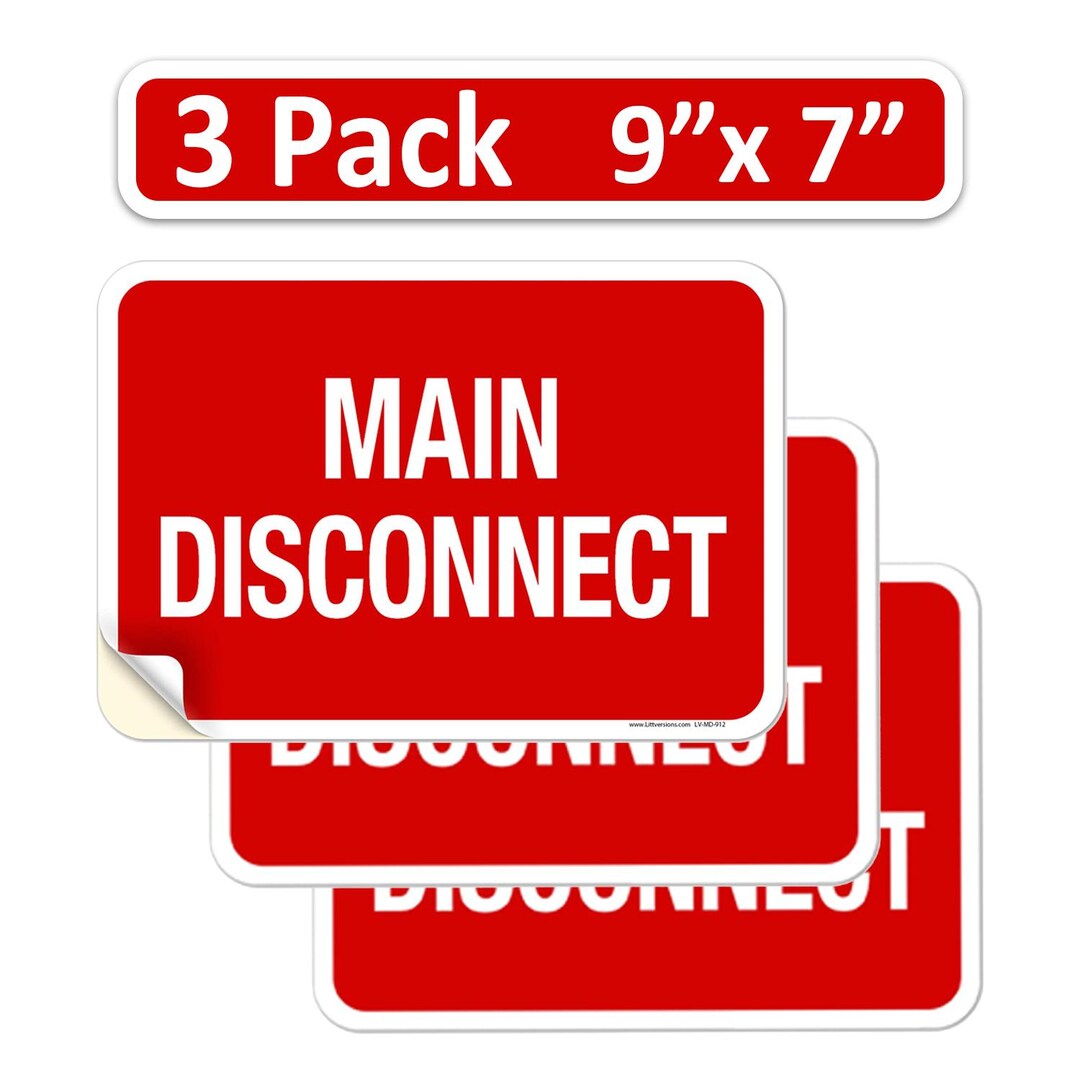 LV 3 Pack 9" X 7" Main Disconnect Sticker Electrical Service Label ...