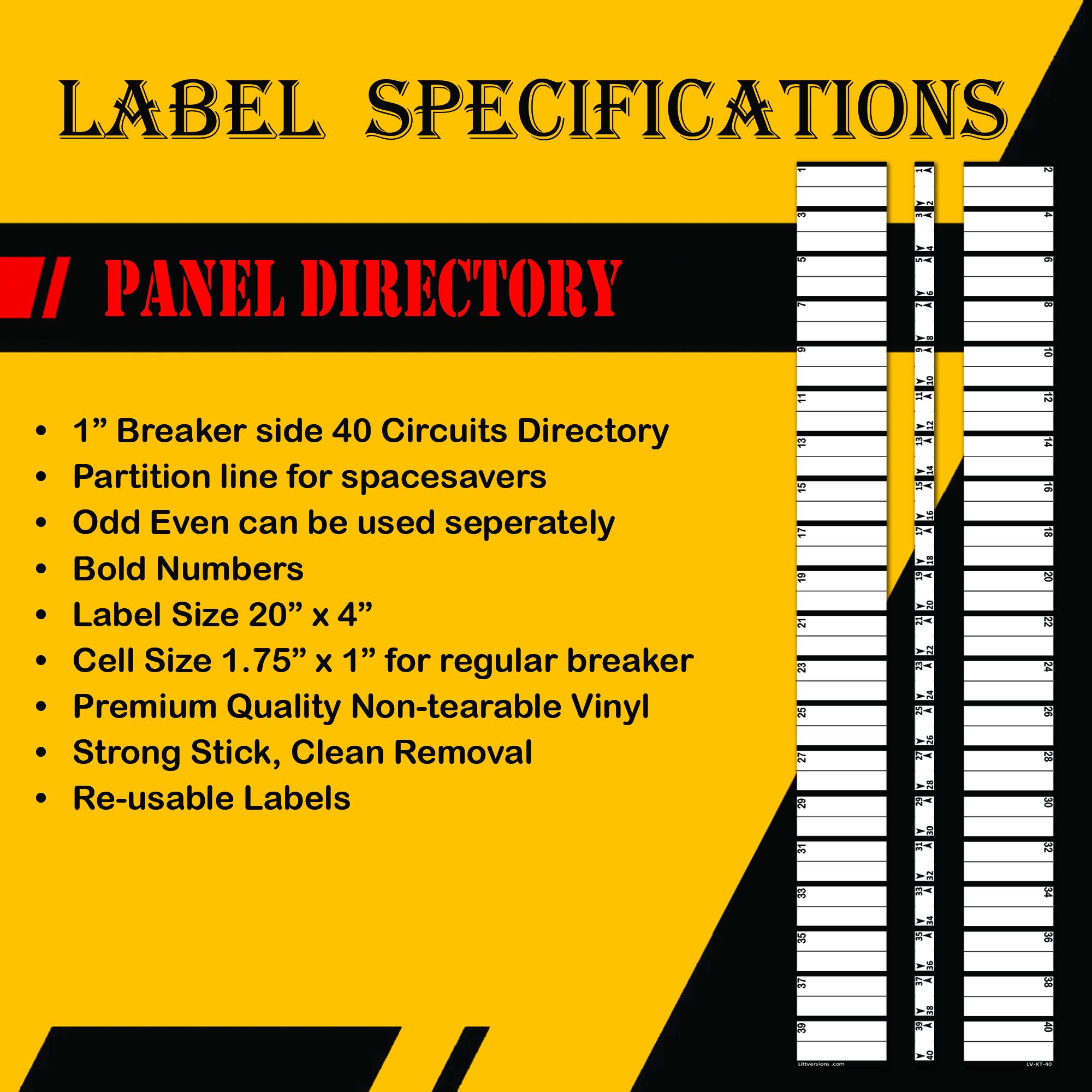 Littversions Premium 40 Circuits Bidirectional for 1" Breaker Directory ...