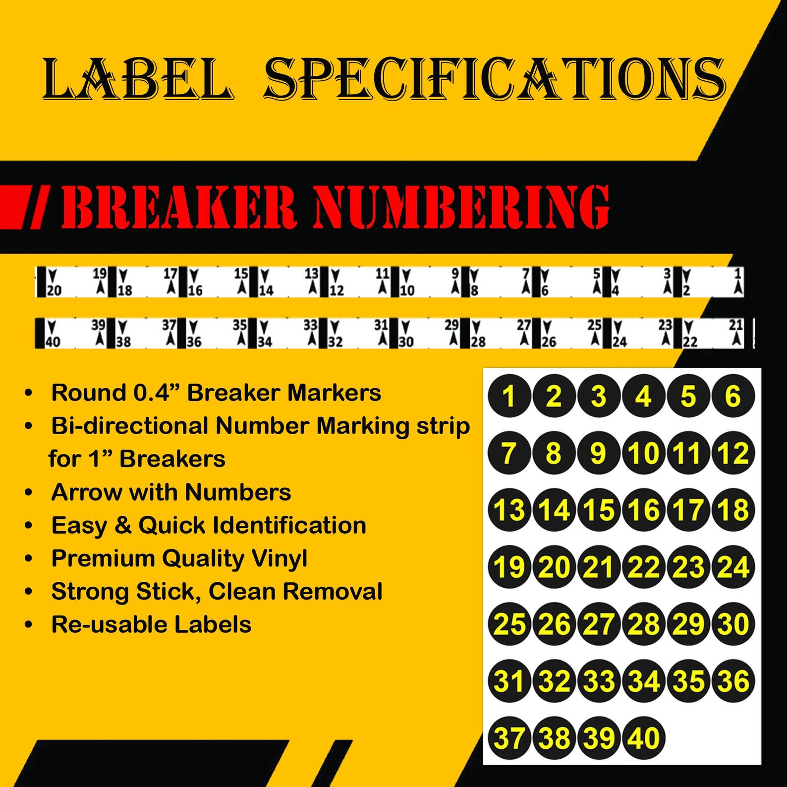 Littversions Premium 40 Circuits Bidirectional for 1" Breaker Directory ...