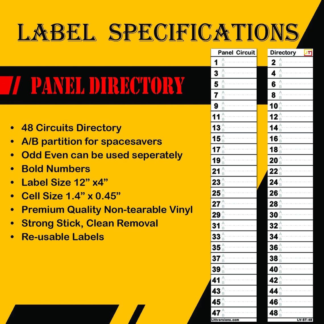 Littversions Ultimate 48 Circuits Bidirectional Breaker Directory Label ...