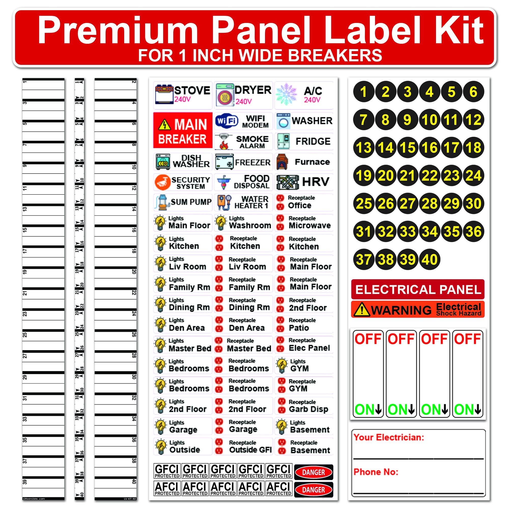 Littversions Premium 40 Circuits Bidirectional for 1" Breaker Directory ...