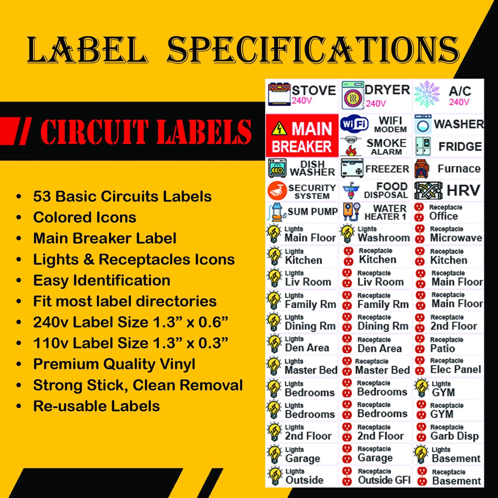 Littversions Ultimate 48 Circuits Bidirectional Breaker Directory Label ...
