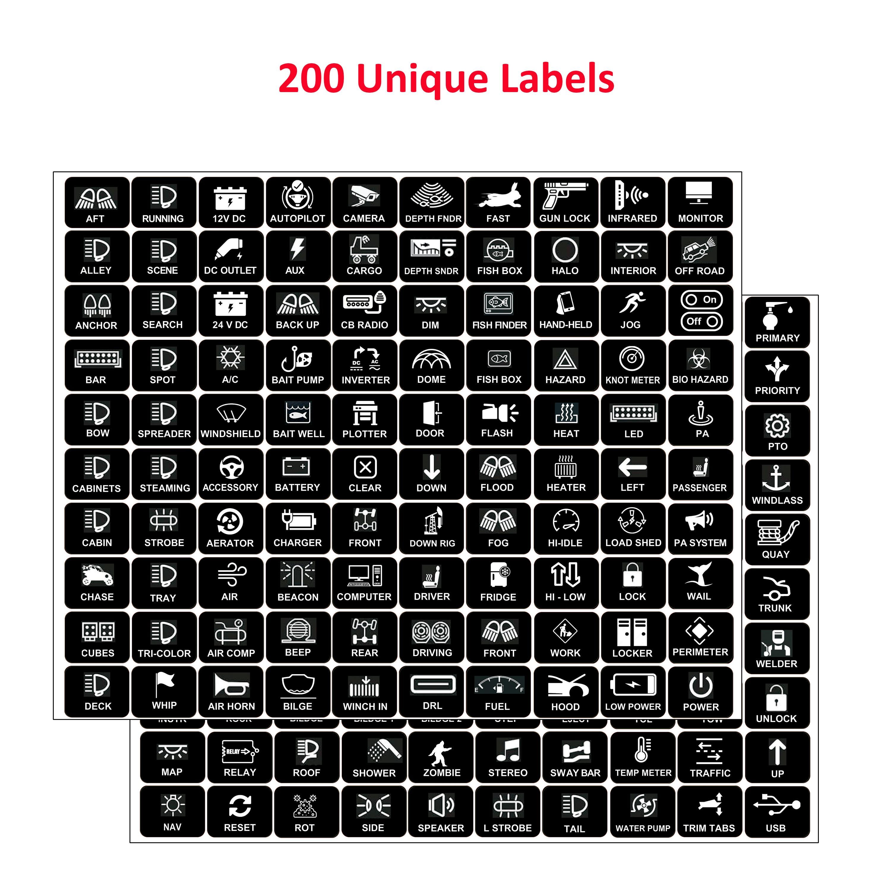 200 Pcs AC DC 6/8/12 Gang Switch Control Panel Stickers Labels Vinyl ...