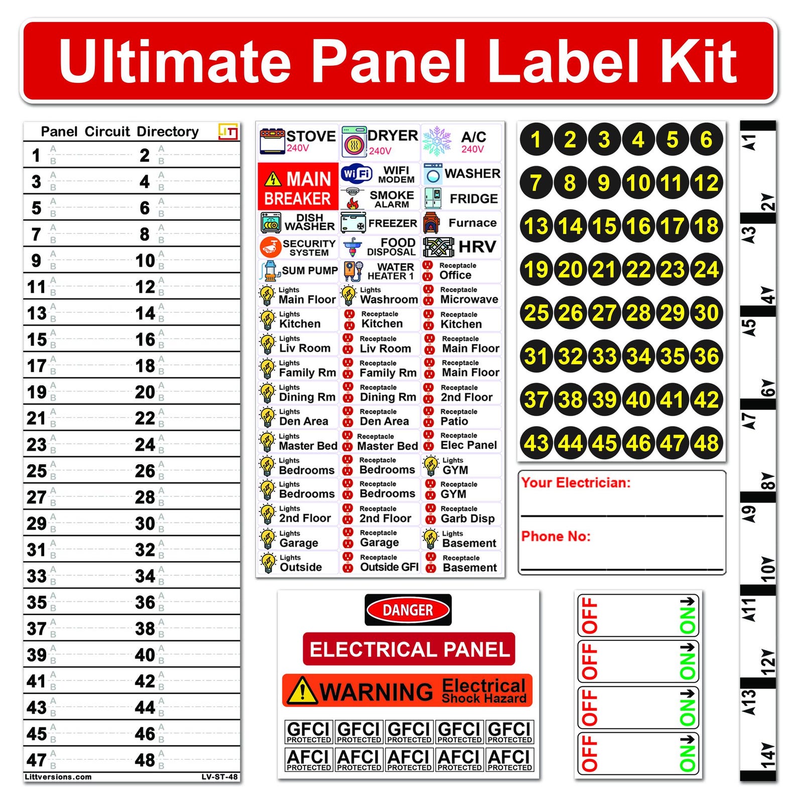 Littversions Ultimate 48 Circuits Bidirectional Breaker Directory Label ...