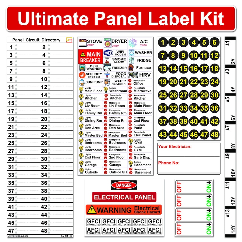 Littversions Ultimate 48 Circuits Bidirectional Breaker Directory Label ...