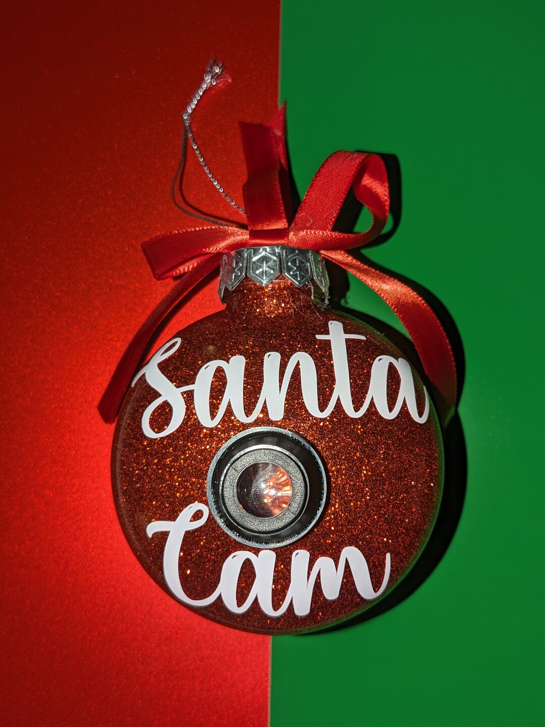 Custom-made Red Glitter Santa Cam W/fake Camera Lens and Attached Bow ...