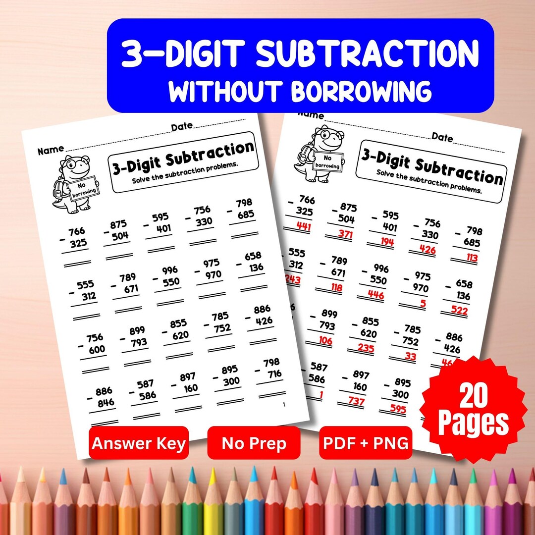 3-digit Subtraction Without Borrowing Worksheets | No Regrouping | No ...