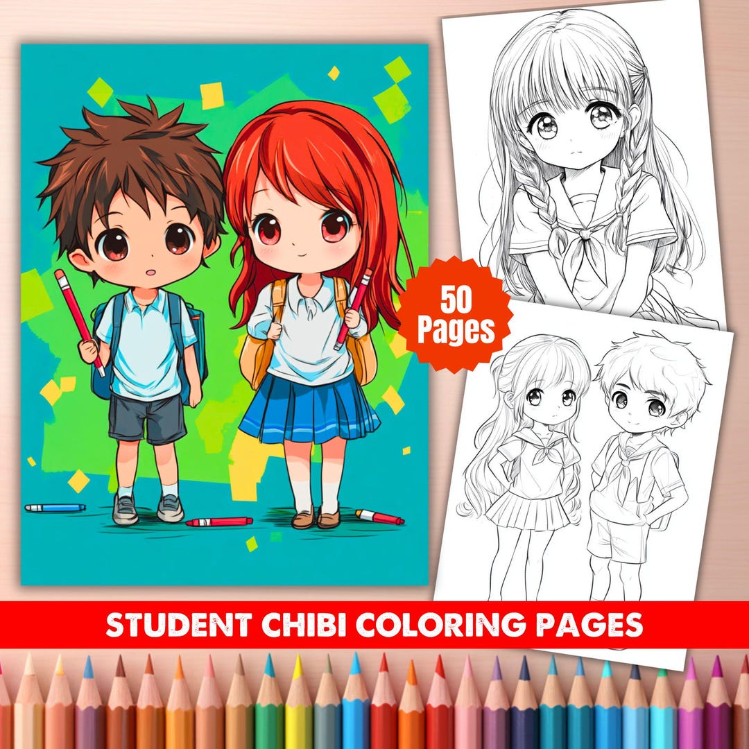 Chibi Coloring Pages: Kawaii School Kids Anime Art (digital Download ...