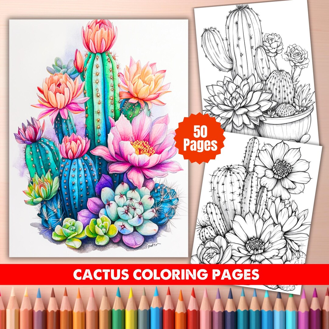 Cactus Coloring Pages – 50 Printable Succulent Designs for Relaxation ...