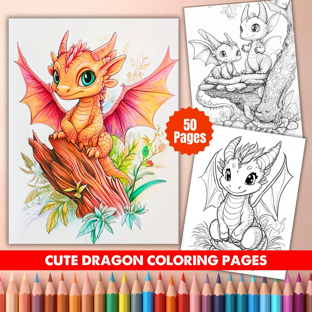 50 Cute Dragon Coloring Pages – Adorable Fantasy Creatures Printable ...