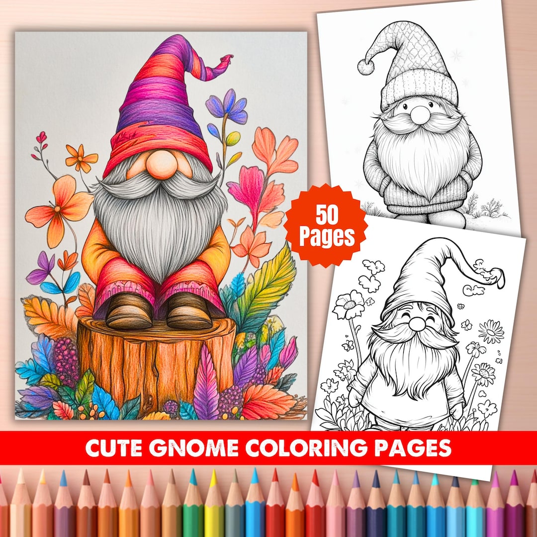 Cute Gnome Coloring Pages for Kids & Adults – 50 Printable PDF Sheets ...
