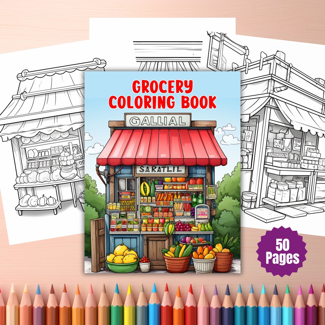 Grocery Coloring Book, Mini Booth Storefronts, Buildings Coloring ...