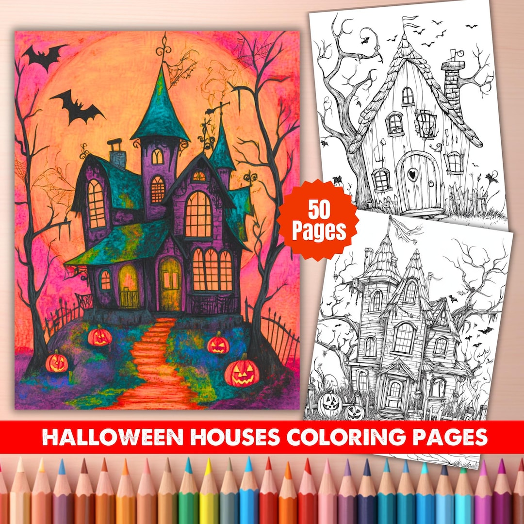 Halloween Houses Coloring Pages – 50 Spooky Haunted House Printables ...